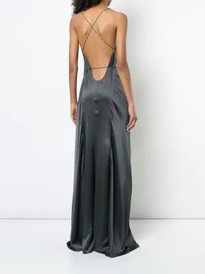 Michelle Mason Strappy Wrap Gown - Grey