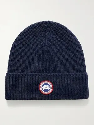 Canada Goose Logo-appliquéd Ribbed Wool Beanie - Blue