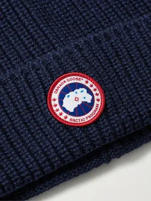 Canada Goose Logo-appliquéd Ribbed Wool Beanie - Blue