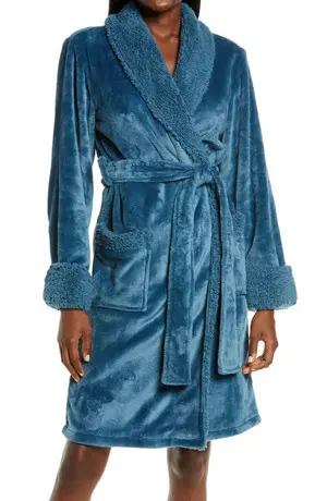 Natori Plush Fleece Robe Morning Teal