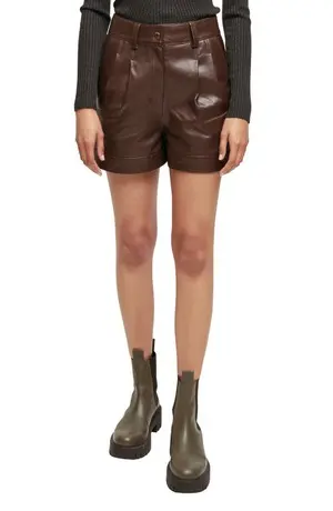 Maje High Waisted Lambskin Leather Shorts