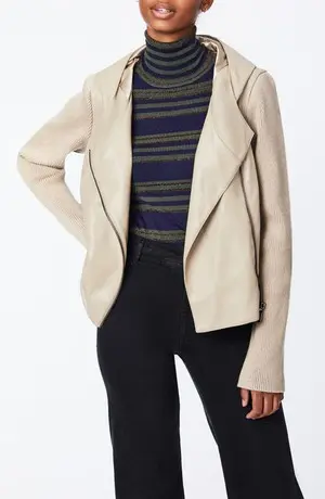 Bernardo Faux Leather And Knit Moto Jacket