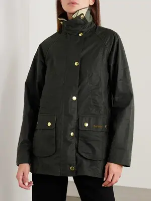 Barbour Beadnell Corduroy-trimmed Waxed-cotton Jacket - Green