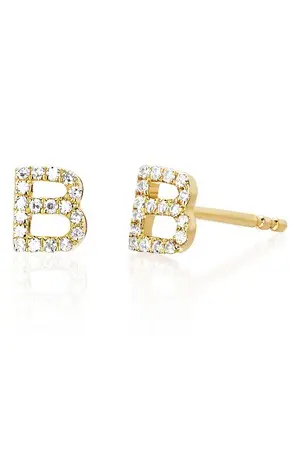 Ef Collection EF Collection Diamond Initial Stud Earring 14k Yellow Gold/ B