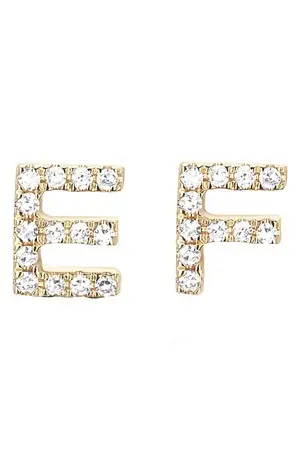 Ef Collection EF Collection Diamond Initial Stud Earring 14k Yellow Gold/e