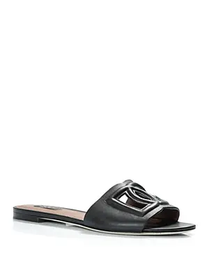Dolce & Gabbana Dolce & Gabbana Women's Almond Toe Monogram Flat Slides Black