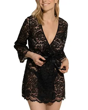 Cosabella Magnolia Lace Robe - Black