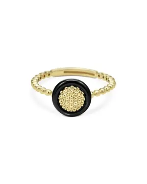 Lagos 18k Yellow Gold Caviar Ceramic Beaded Ring - Gold/black
