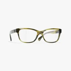 Chanel Rectangle Eyeglasses Green Tortoise