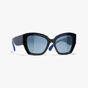 Chanel Butterfly Sunglasses Metal & Pearls Black & Blue