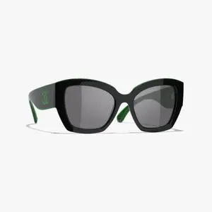 Chanel Butterfly Sunglasses Metal & Pearls Black & Green