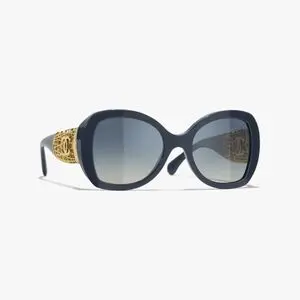 Chanel Butterfly Sunglasses Metal & Pearls Blue & Gray