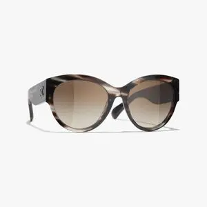 Chanel Butterfly Sunglasses Metal & Pearls Brown Tortoise & Grey