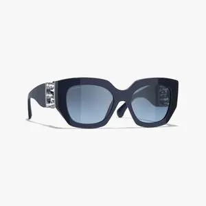 Chanel Butterfly Sunglasses Metal & Pearls Dark Blue