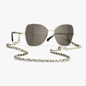 Chanel Butterfly Sunglasses Metal & Pearls Gold & Brown