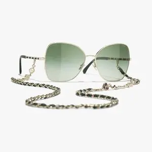 Chanel Butterfly Sunglasses Metal & Pearls Gold & Green