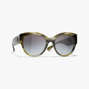 Chanel Butterfly Sunglasses Metal & Pearls Green Tortoise & Grey