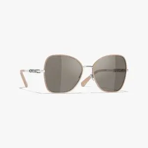Chanel Butterfly Sunglasses Metal & Pearls Silver & Beige