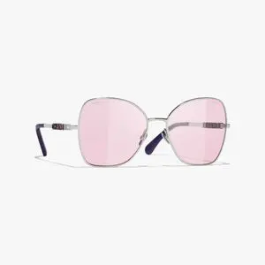 Chanel Butterfly Sunglasses Metal & Pearls Silver & Pink