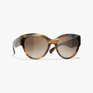 Chanel Butterfly Sunglasses Metal & Pearls Yellow Tortoise & Brown