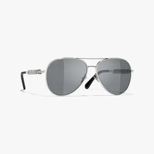 Chanel Pilot Sunglasses - Silver & Dark Gray