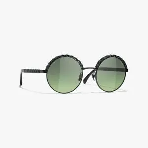 Chanel Chanel Round Sunglasses Black & Green
