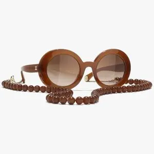 Chanel Chanel Round Sunglasses Brown & Gold
