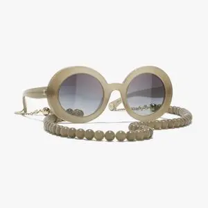 Chanel Chanel Round Sunglasses Dark Beige & Gold