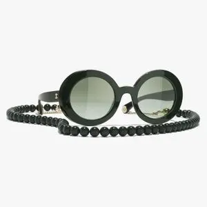 Chanel Chanel Round Sunglasses Dark Green & Gold