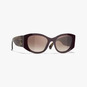 Chanel Oval Sunglasses - Red & Brown