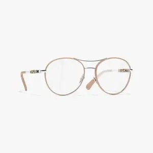 Chanel Pilot Eyeglasses Silver & Beige