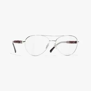 Chanel Pilot Eyeglasses Silver & Burgundy