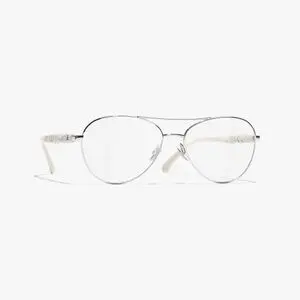 Chanel Pilot Eyeglasses Silver & White