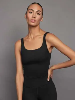 Carbon38 Ribbed Cropped Tank Top - Black