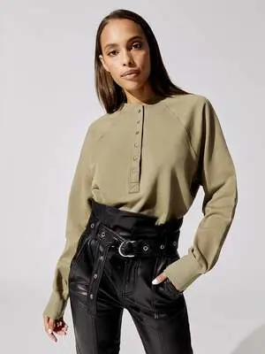 Marissa Webb So Uptight French Terry Plunge Henley Sweatshirt