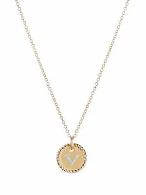 David Yurman 18kt Yellow V Initial Diamond Pendant Necklace - Gold