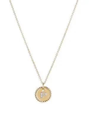 David Yurman 18kt Yellow Initial P Diamond Charm Necklace - Gold