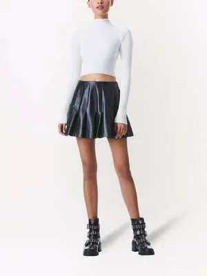 Alice + Olivia Carter Faux Leather Pleated Skirt - Black