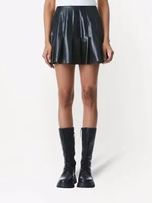 Alice + Olivia Carter Faux Leather Pleated Skirt - Black