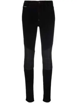 Philipp Plein Leather-inset High-waist Skinny Jeans - Black