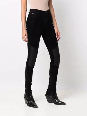 Philipp Plein Leather-inset High-waist Skinny Jeans - Black