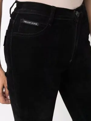 Philipp Plein Leather-inset High-waist Skinny Jeans - Black
