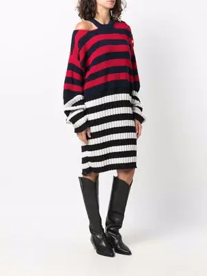 Balmain Ribbed-knit Striped Mini Dress - Red