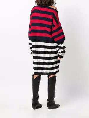 Balmain Ribbed-knit Striped Mini Dress - Red