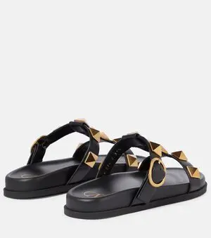 Valentino Garavani Roman Stud Leather Slides - Black
