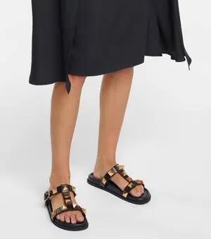 Valentino Garavani Roman Stud Leather Slides - Black