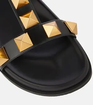 Valentino Garavani Roman Stud Leather Slides - Black
