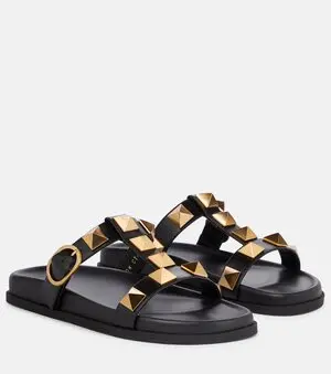 Valentino Garavani Roman Stud Leather Slides - Black