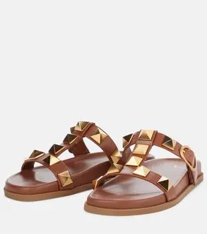 Valentino Garavani Roman Stud Leather Slides - Brown