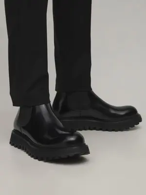 Dolce & Gabbana Logo Bernini Beatle Leather Boots - Black